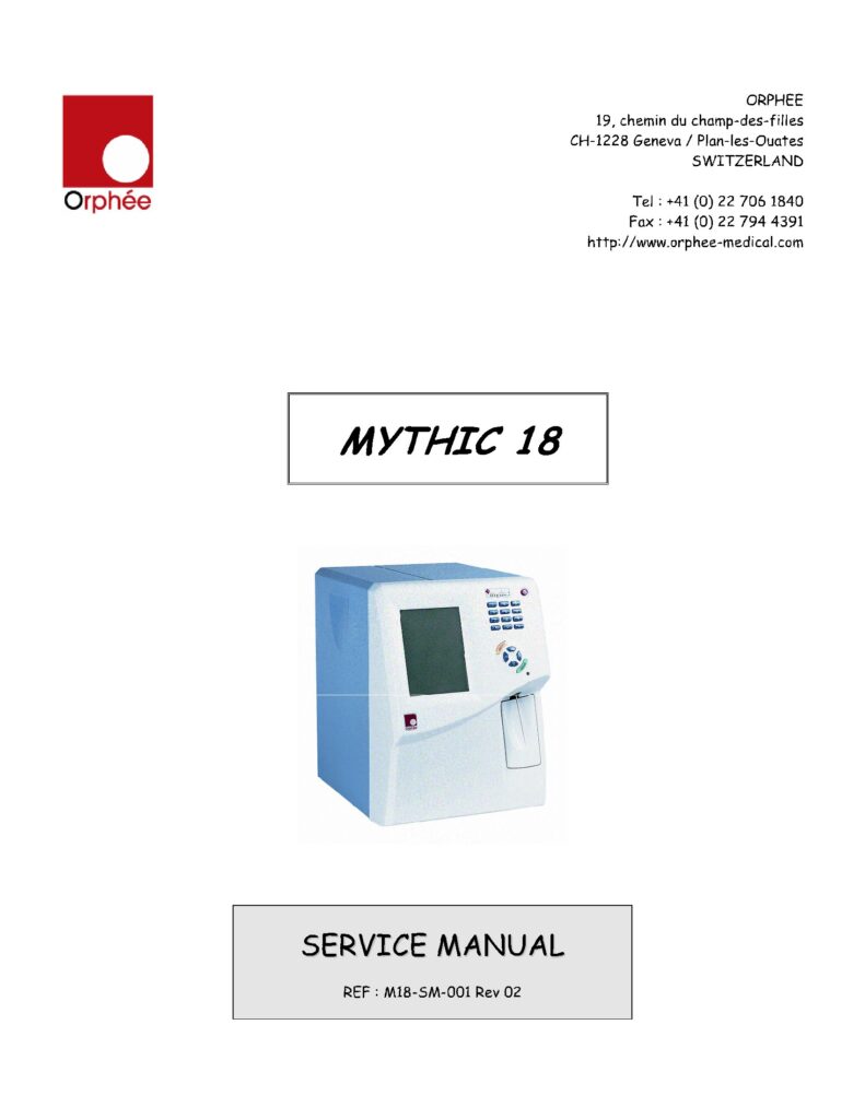 Orphee Mythic 18 Analyzer Service Manual – Goldenbiomed